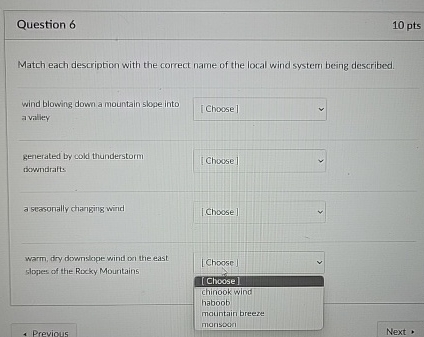Solved Question 610 ﻿ptsMatch each description with the | Chegg.com