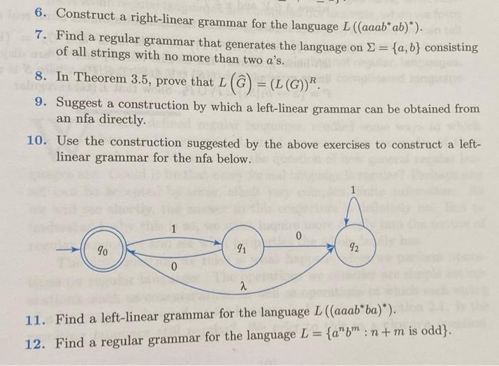 Solved 6. Construct a right-linear grammar for the language | Chegg.com