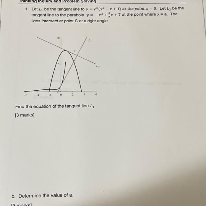 Solved 1. Let L1 be the tangent line to y=ex(x2+x+1) at the | Chegg.com Solved 1. Let L1 be the tangent line to y=ex(x2+x+1) at the | Chegg.com