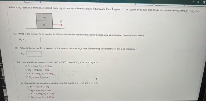 Solved block m1. rests on o surface. A second block m2 sits | Chegg.com