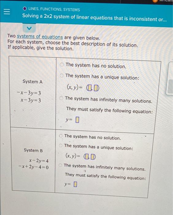 Solved E O LINES, FUNCTIONS, SYSTEMS Solving a 2x2 system of | Chegg.com Solved E O LINES, FUNCTIONS, SYSTEMS Solving a 2x2 system of | Chegg.com