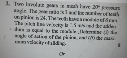 Solved Two involute gears in mesh have 20° ﻿pressure angle. | Chegg.com