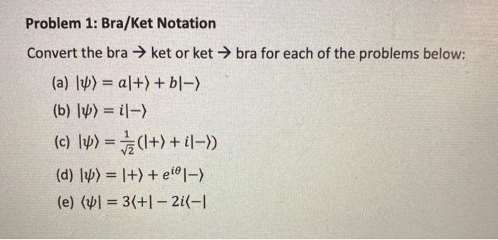 Solved Problem 1: Bra/Ket Notation Convert the braket or ket | Chegg.com