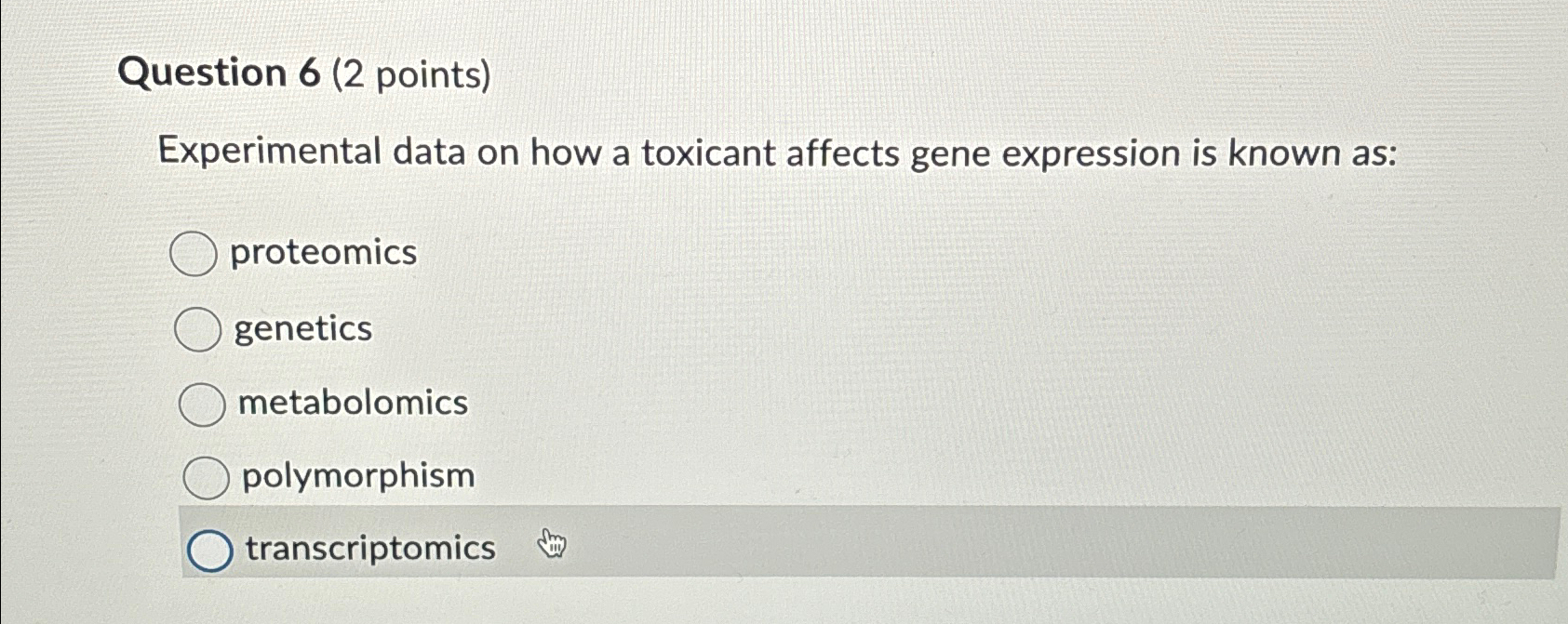 Solved Question 6 (2 ﻿points)Experimental data on how a | Chegg.com