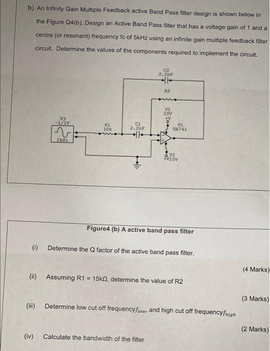 Solved b) An Infinity Gain Multiple Feedback active Band | Chegg.com