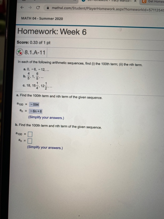 Solved Manzane X C Get Homer C mathxl.com/Student/Player | Chegg.com