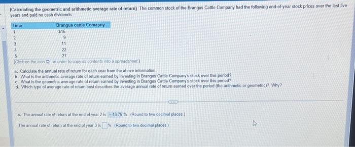 Solved (Calculating the geometric and arithmetic average | Chegg.com