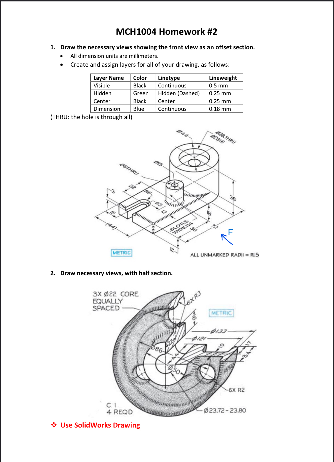 Solved MCH1004 ﻿Homework #2Draw the necessary views showing | Chegg.com