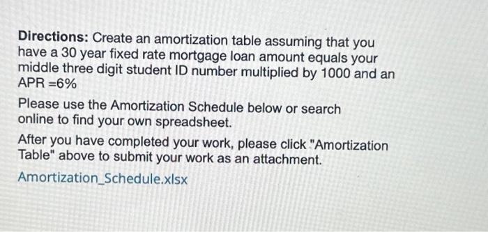 Solved Directions: Create an amortization table assuming | Chegg.com