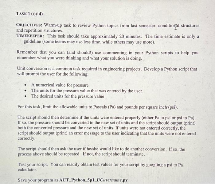 Solved TASK 1 (OF 4) OBJECTIVES: Warm-up task to review | Chegg.com Solved TASK 1 (OF 4) OBJECTIVES: Warm-up task to review | Chegg.com