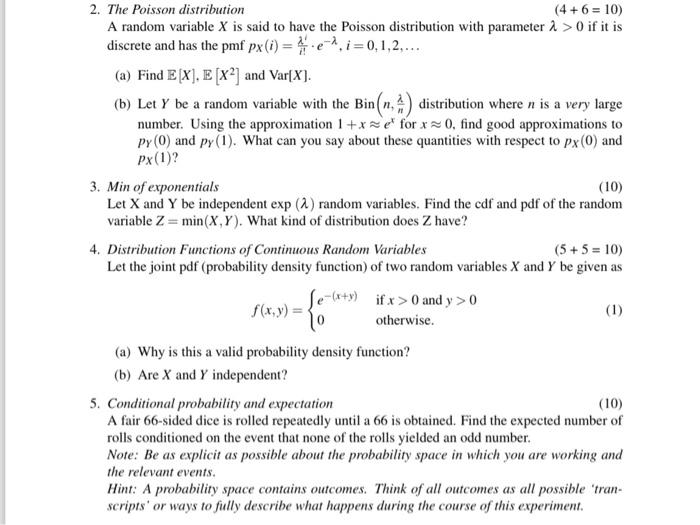 Solved 2. The Poisson distribution (4+6=10) A random | Chegg.com