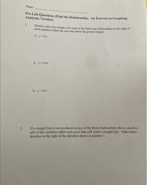 Solved Pre-Lab Questions (Find the Relationship: An Exercise | Chegg.com