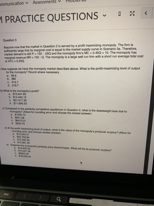 Solved ommunication Assessments v Poder PRACTICE QUESTIONS A | Chegg.com