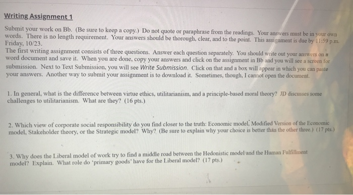 Solved Writing Assignment 1 Submit your work on Bb. (Be sure | Chegg.com