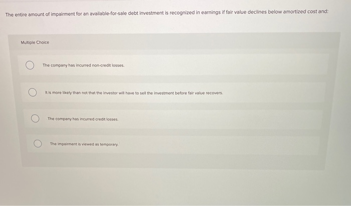 Solved The entire amount of impairment for an | Chegg.com Solved The entire amount of impairment for an | Chegg.com