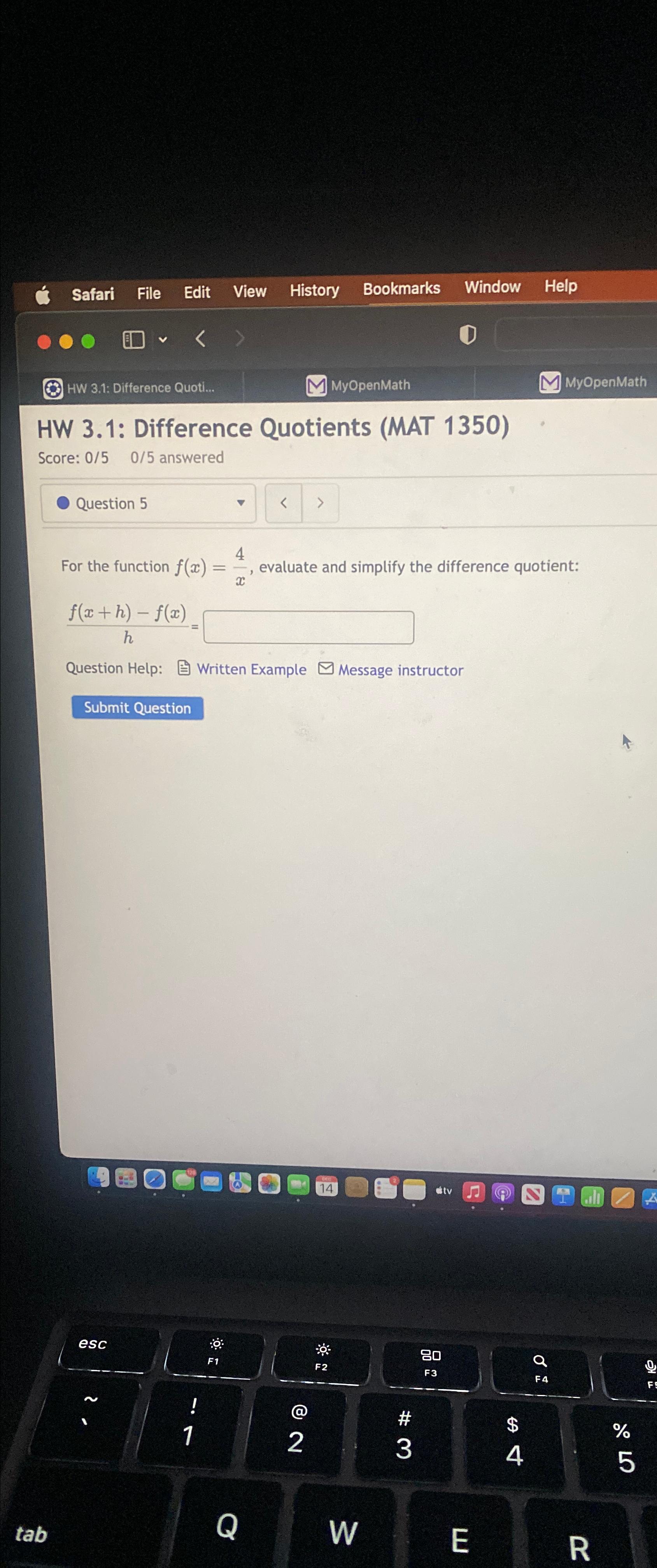 Solved HW 3.1: Difference Quotients (MAT 1350)Score: 05,05 | Chegg.com