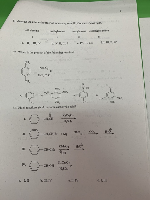 Solved 31. Arrange the amines in order of increasing | Chegg.com