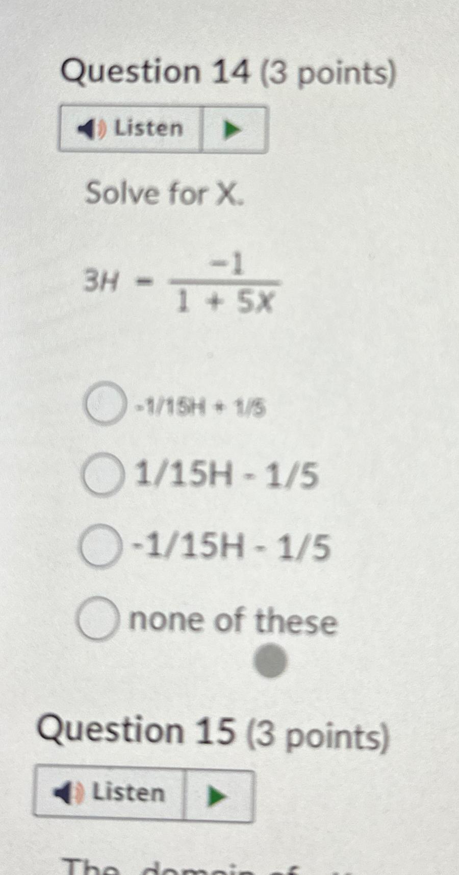 Solved Question 14 (3 ﻿points)Solve for | Chegg.com