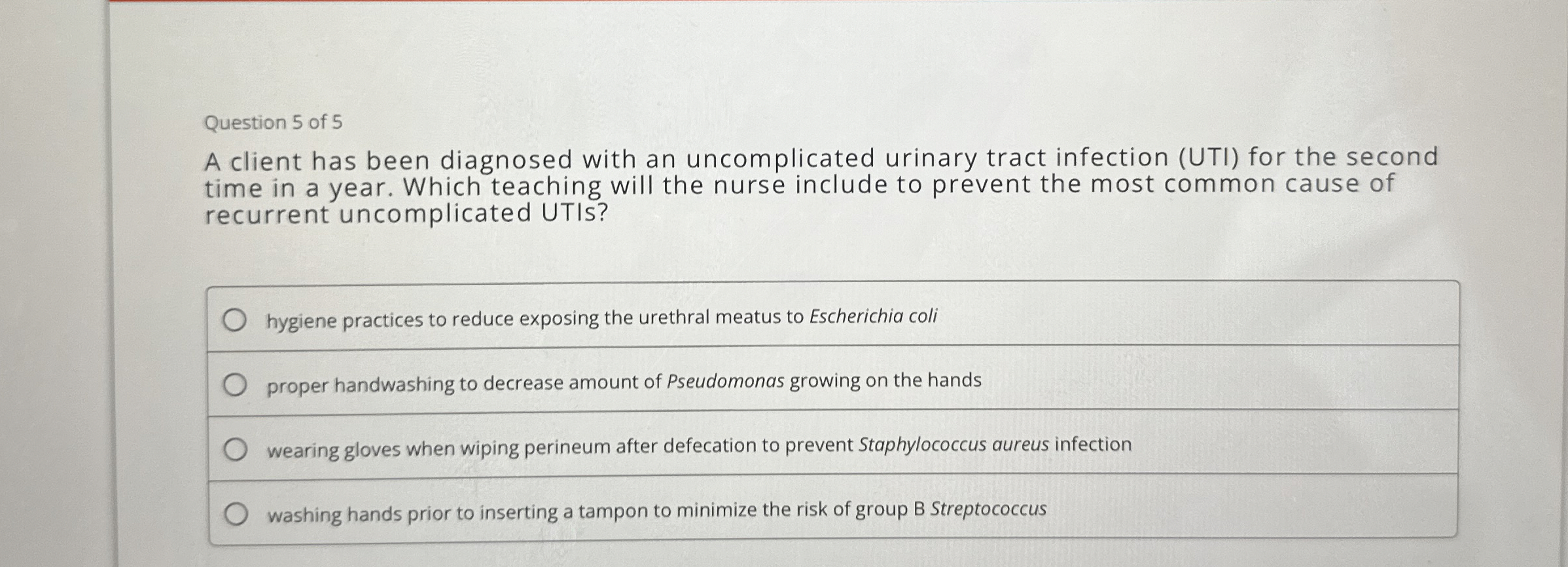 Solved Question 5 ﻿of 5A client has been diagnosed with an | Chegg.com