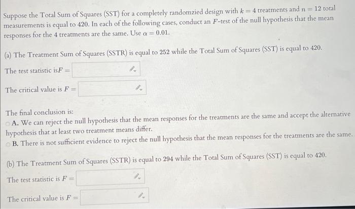 Solved Suppose the Total Sum of Squares (SST) for a | Chegg.com