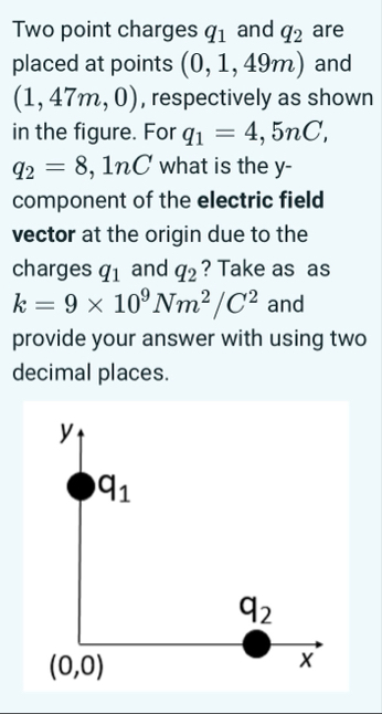 Solved Two point charges q1 ﻿and q2 ﻿are placed at points | Chegg.com