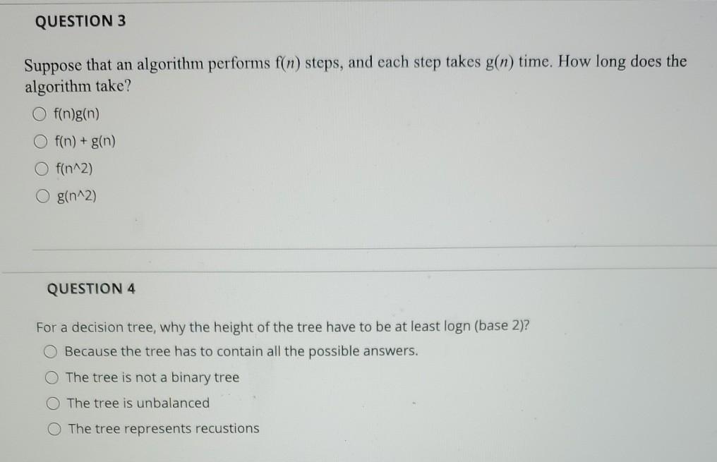 Solved QUESTION 3 Suppose that an algorithm performs f(n) | Chegg.com