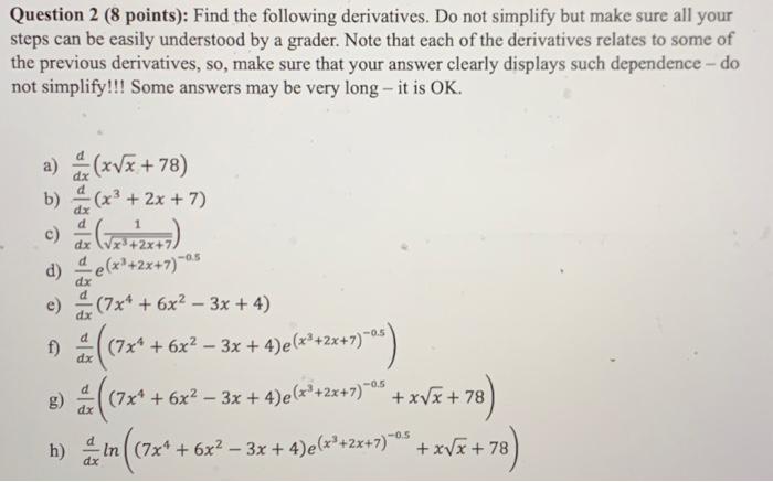 Solved Question 2 (8 points): Find the following | Chegg.com