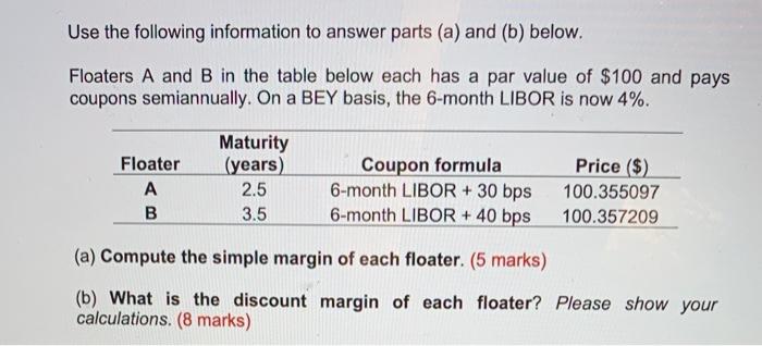 Use the following information to answer parts (a) and | Chegg.com