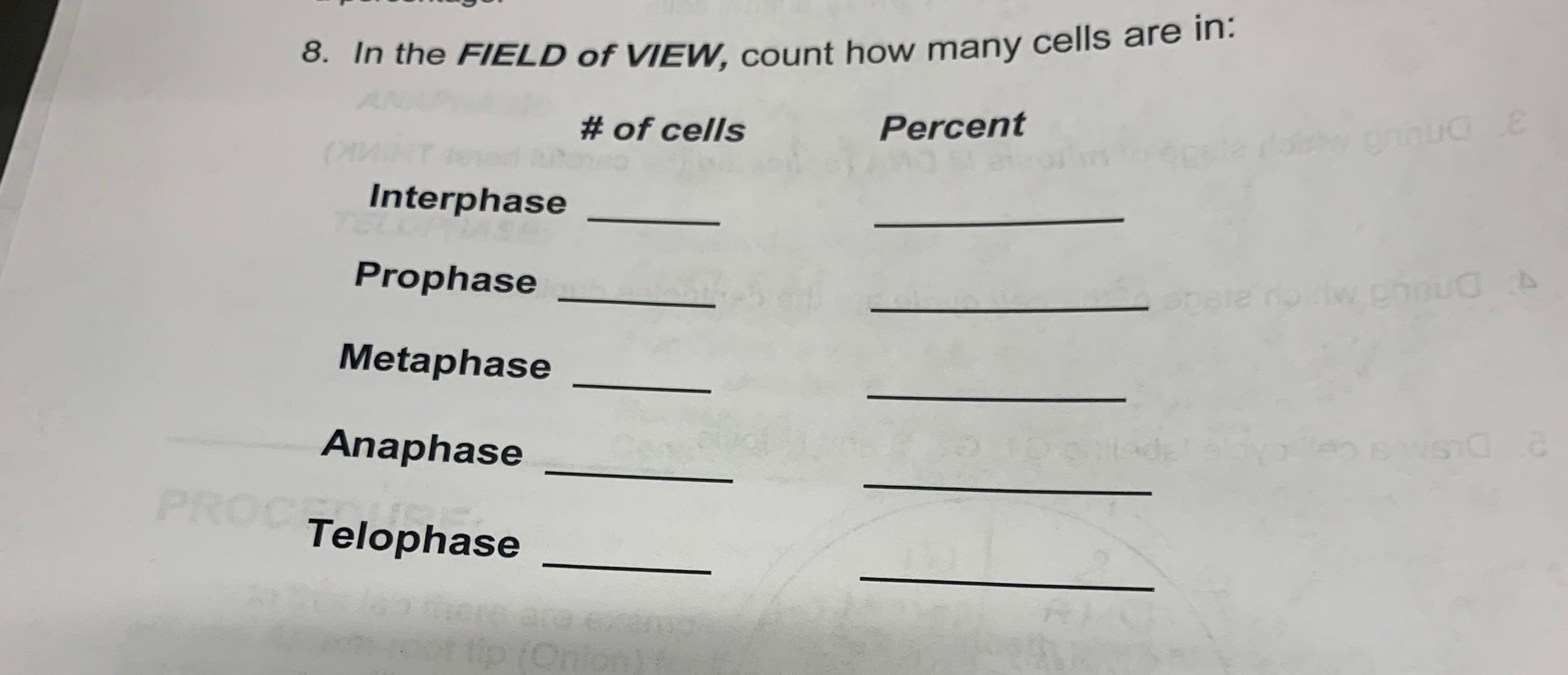 Solved In the FIELD of VIEW, count how many cells are in:# | Chegg.com