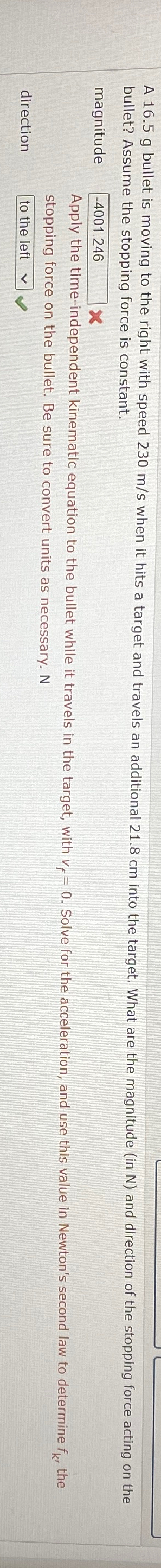 Solved bullet? Assume the stopping force is | Chegg.com