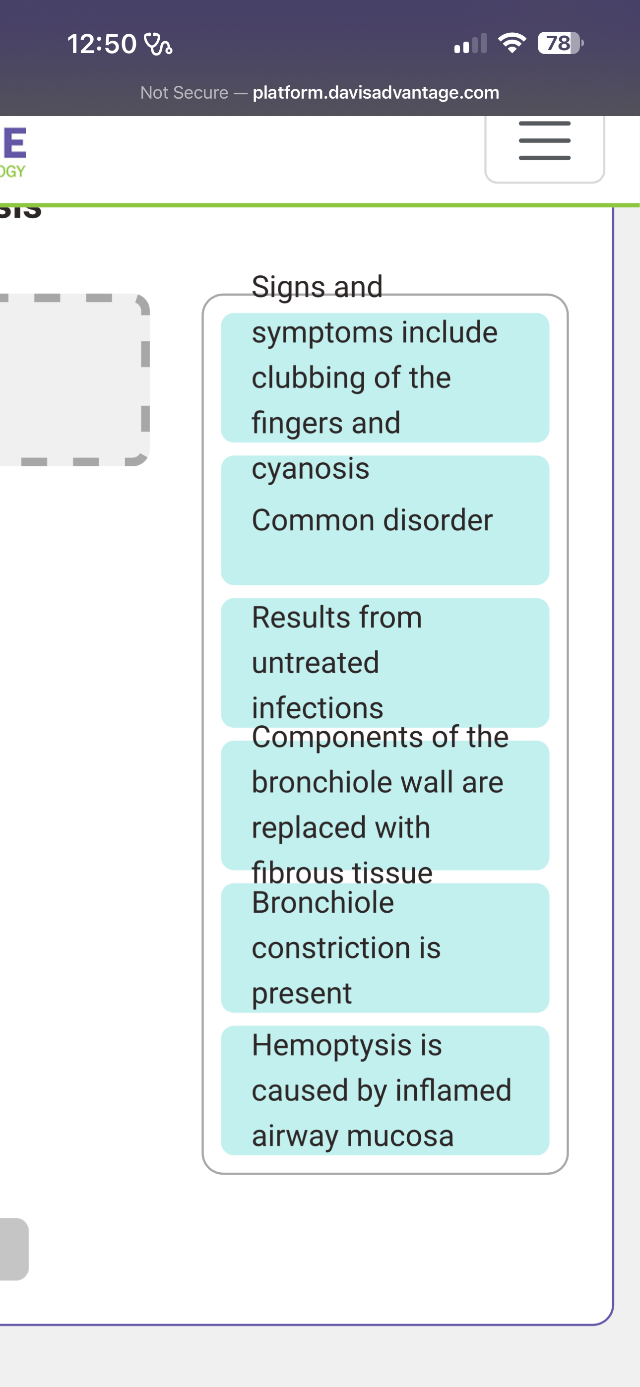 Solved Bronchiectasis12:5078Not Secure - | Chegg.com