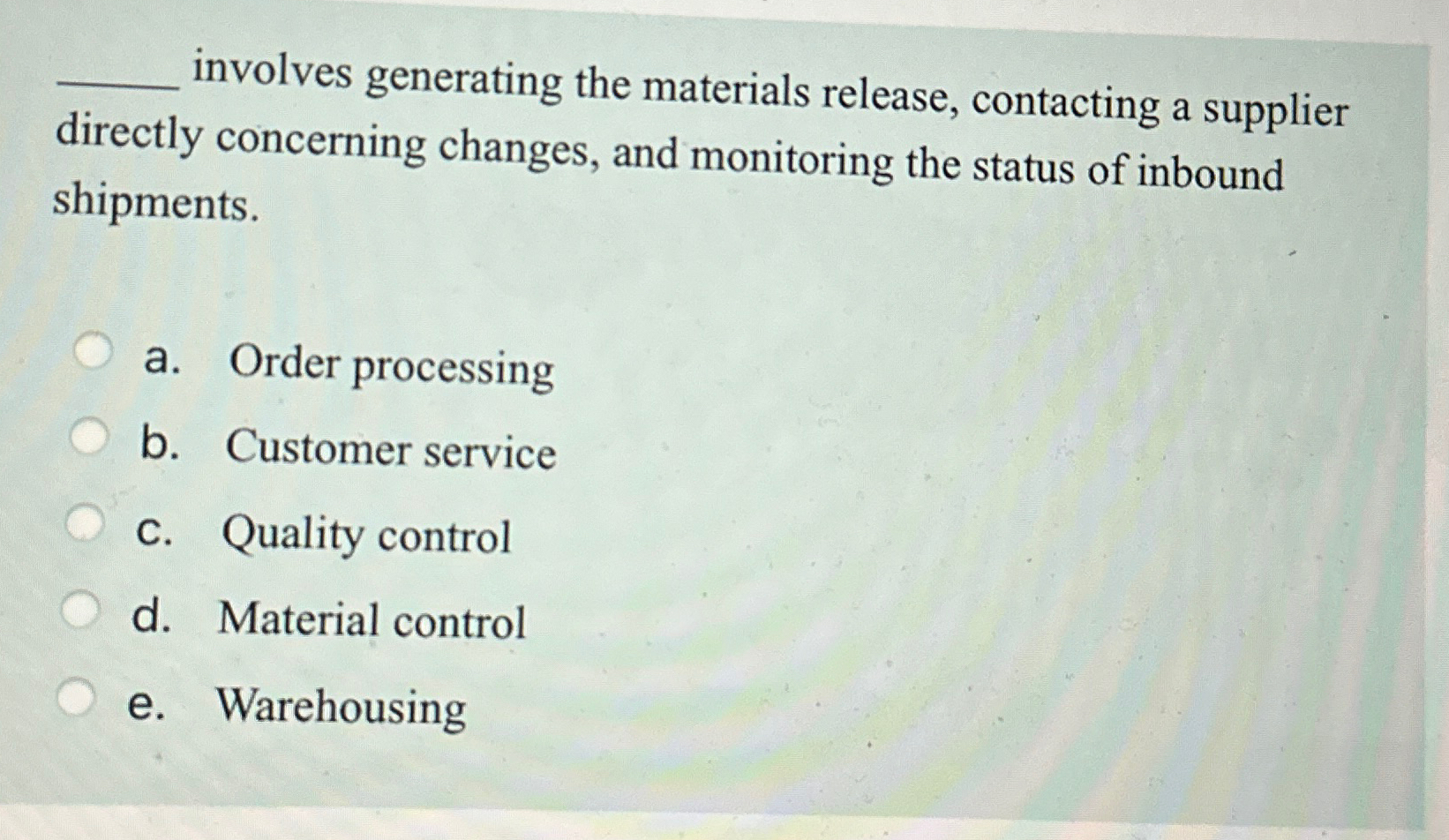 Solved involves generating the materials release, contacting | Chegg.com