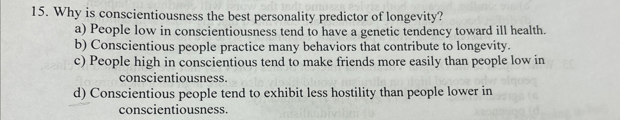 Solved Why is conscientiousness the best personality | Chegg.com