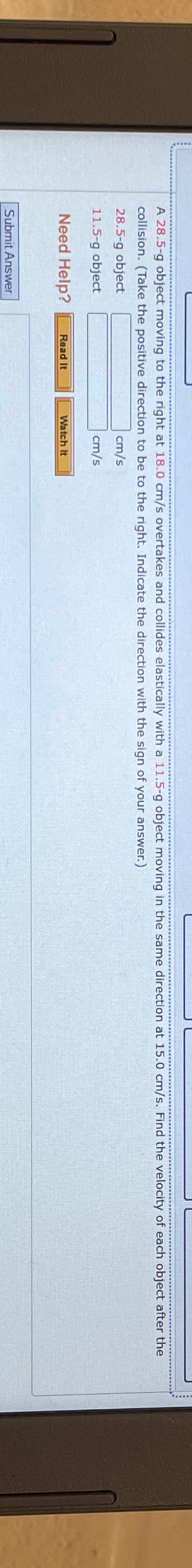 Solved A 28.5-g object moving to the right at 18.0 ﻿cm/s | Chegg.com