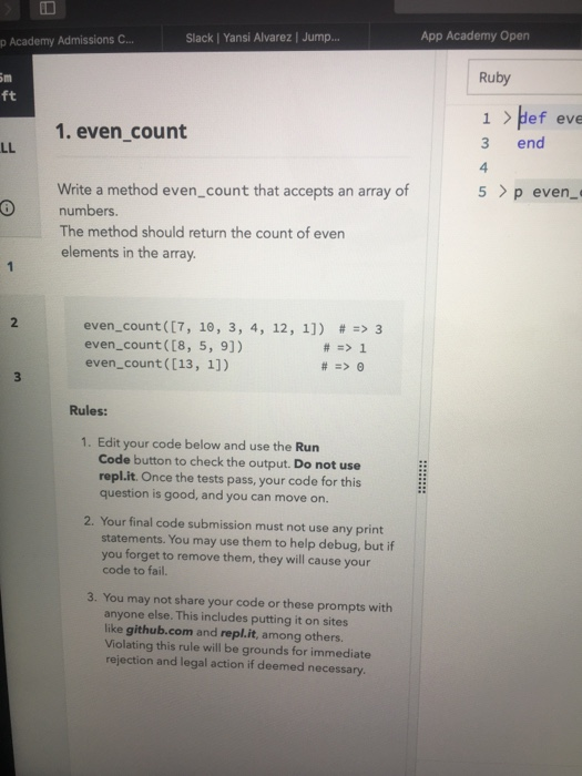 Solved p Academy Admissions C... Slack Yansi Alvarez Jump... | Chegg.com