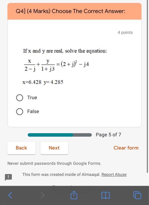Solved Q4] (4 Marks) Choose The Correct Answer: 4 points If | Chegg.com