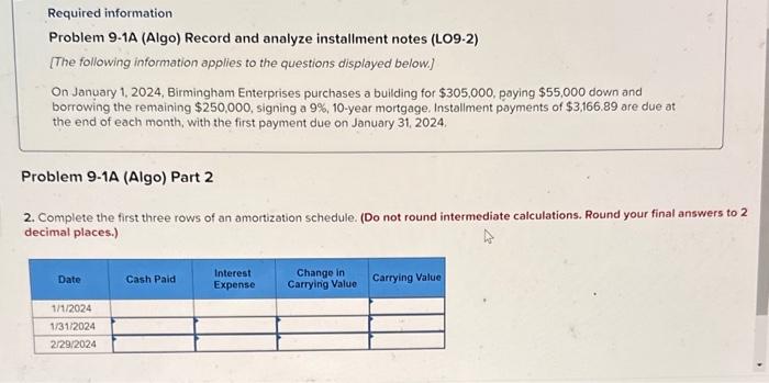 Solved Required information Problem 9-1A (Algo) Record and | Chegg.com