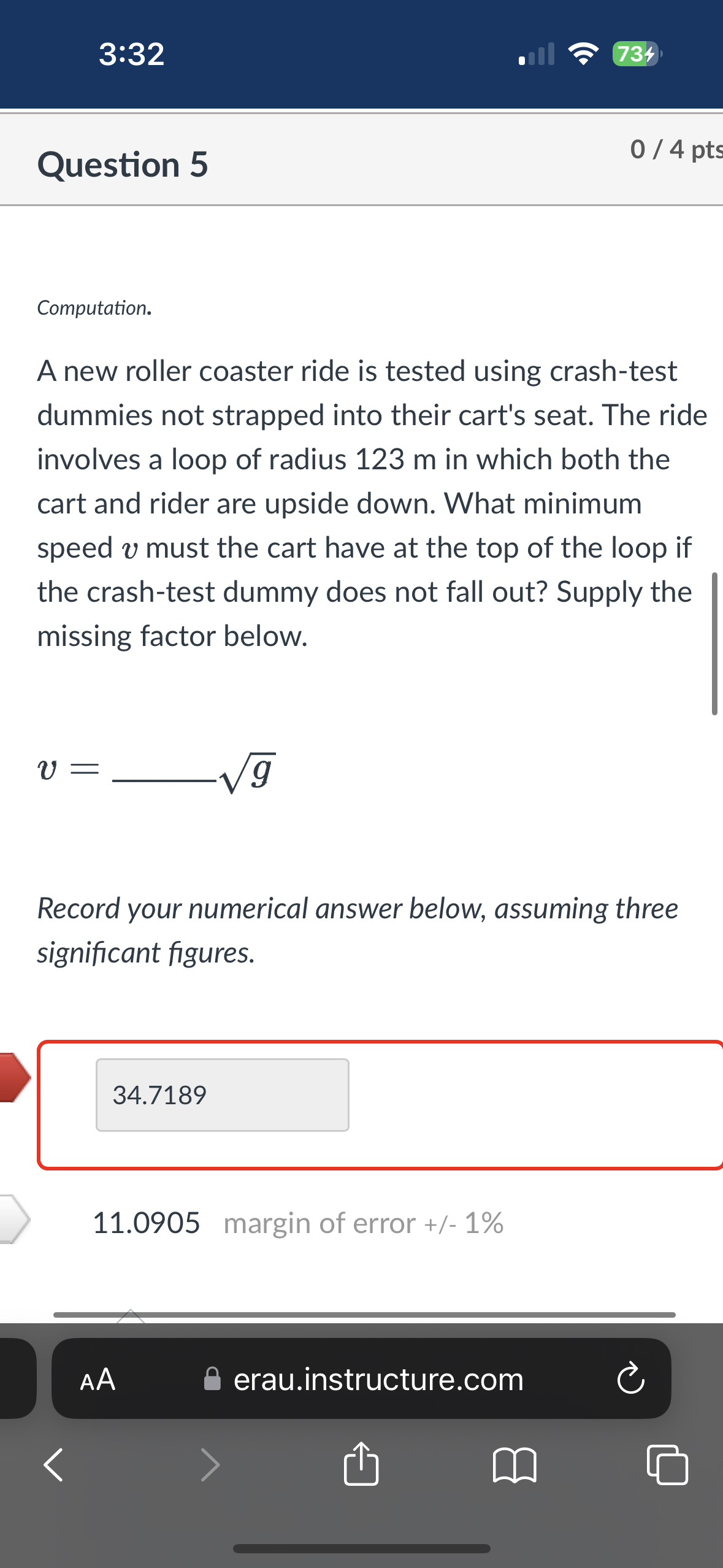 Solved 3:32734Question 504ptComputation.A new roller coaster | Chegg.com