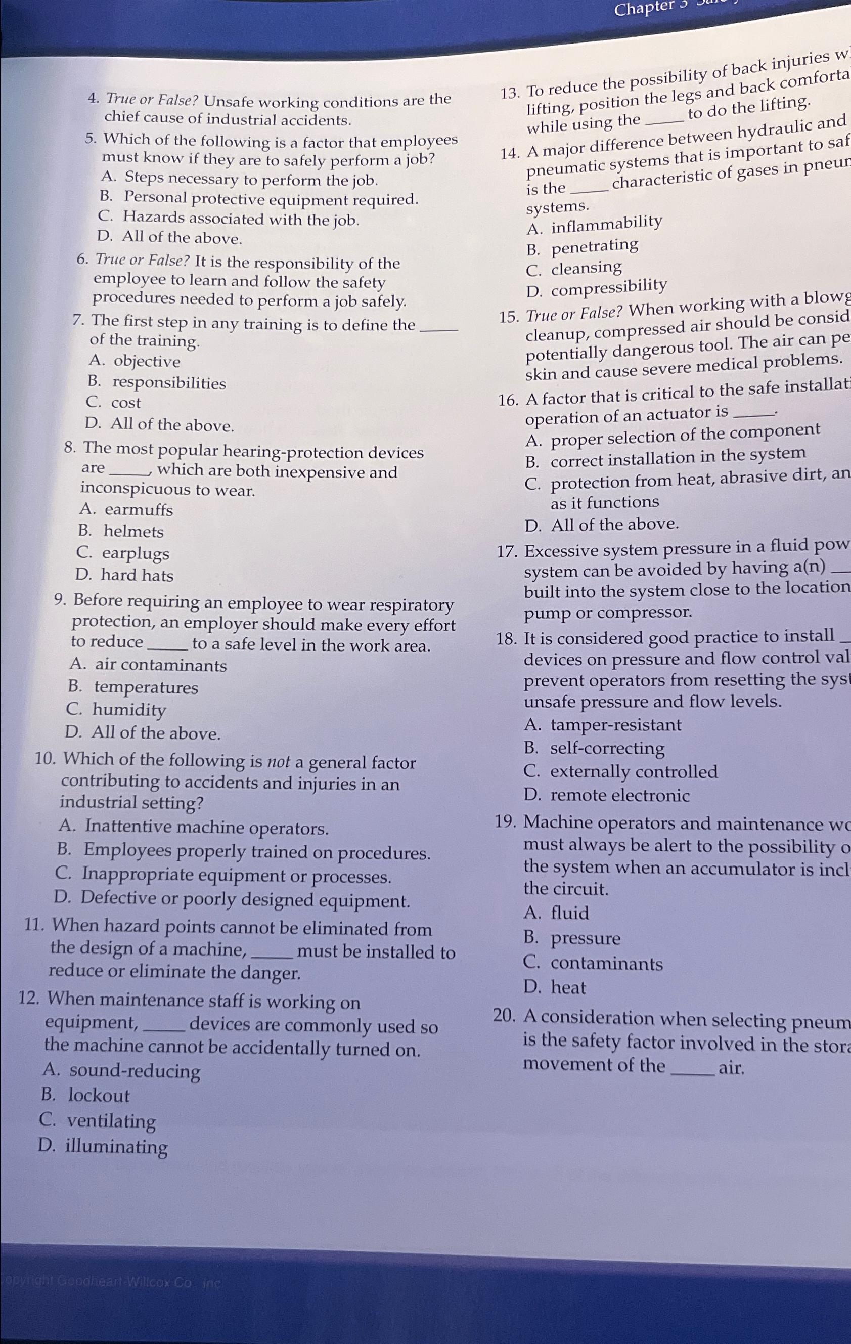 Chapter 34. ﻿True or False? Unsafe working conditions | Chegg.com