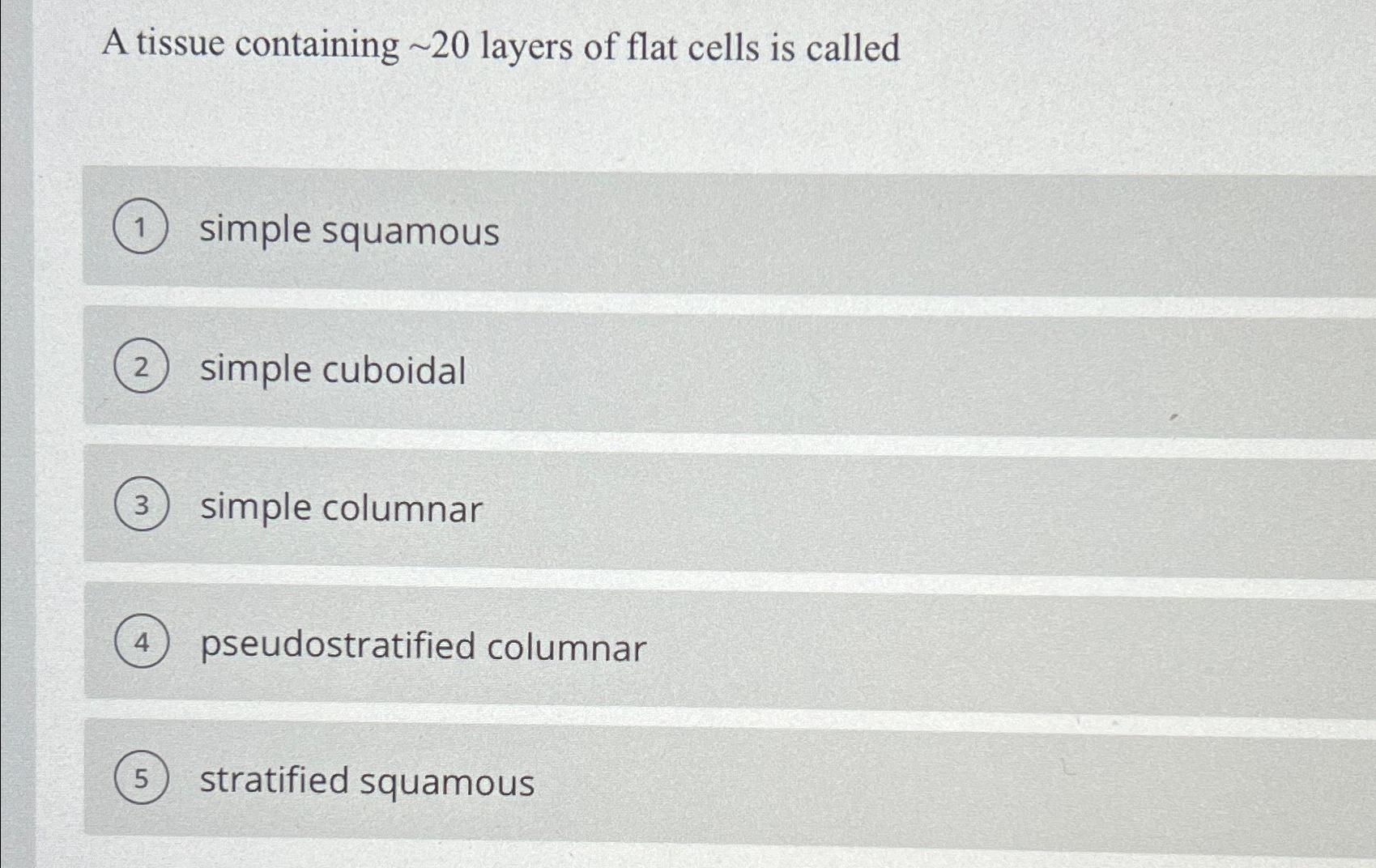 Solved A tissue containing ∼20 ﻿layers of flat cells is | Chegg.com