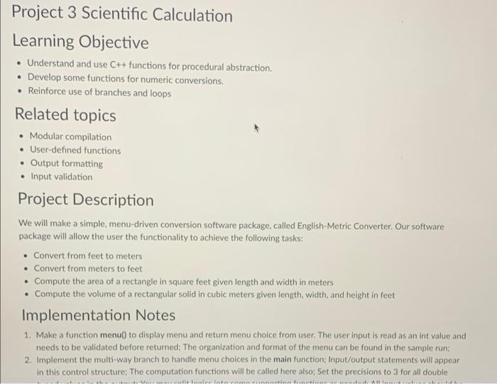 Solved Project 3 Scientific Calculation Learning Objective • | Chegg.com