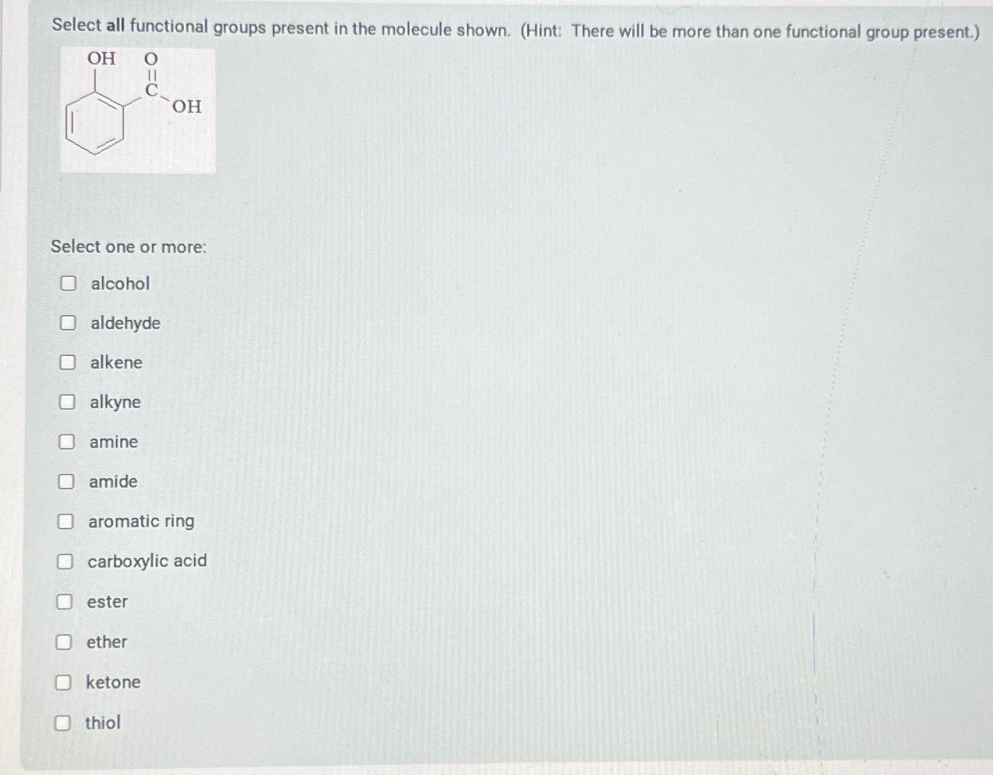 Solved Select all functional groups present in the molecule | Chegg.com