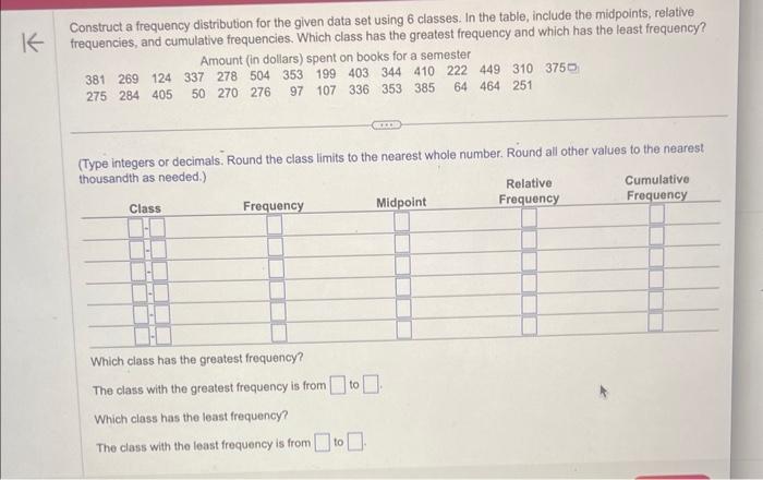 Solved Construct A Frequency Distribution For The Given Data 