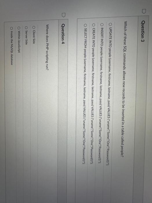 Solved Which of these SQL commands allows new records to be | Chegg.com