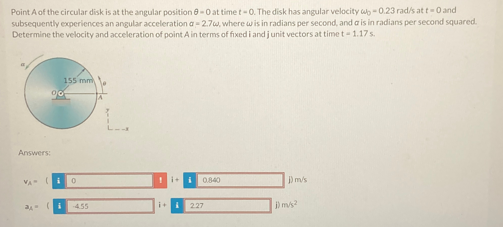 Solved Point A ﻿of the circular disk is at the angular | Chegg.com