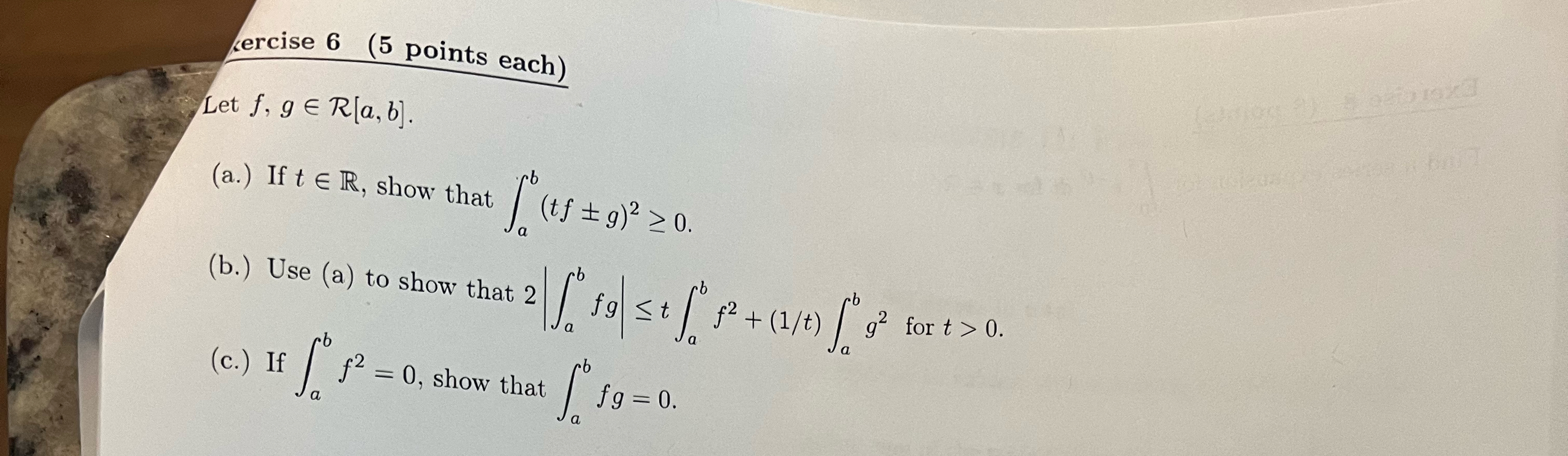 Solved Exercise 6 ( 5 ﻿points each)Let f,ginR[a,b].(a.) ﻿If | Chegg.com