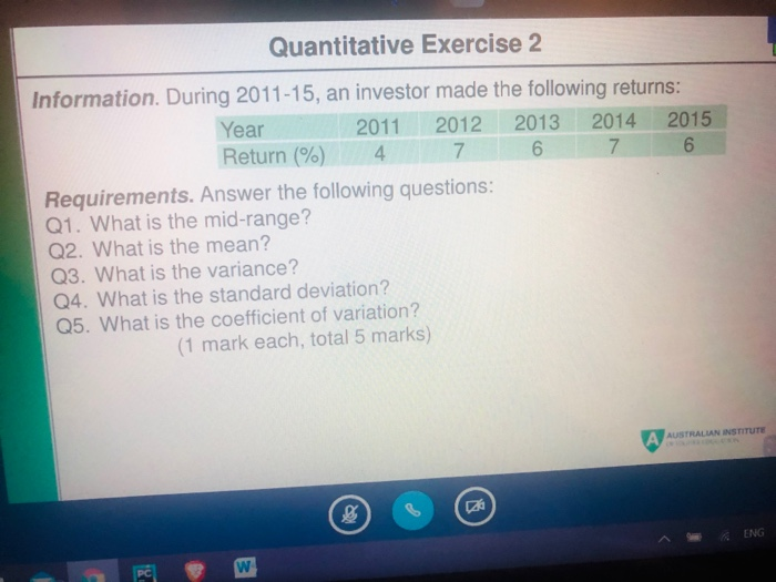 Solved Quantitative Exercise 2 Information. During 2011-15, | Chegg.com