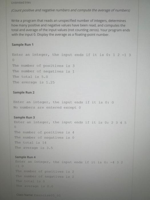 Solved Unlimited tries (Count positive and negative numbers | Chegg.com