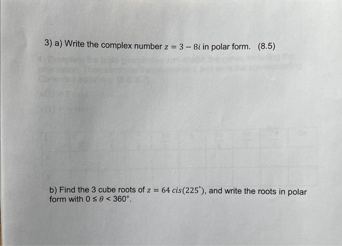 Solved 3) a) Write the complex number z=3−8i in polar form. | Chegg.com