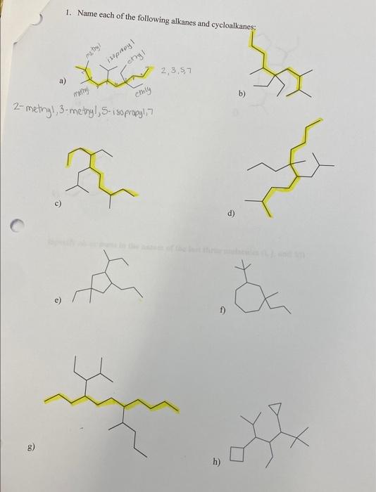 Solved 1. Name each of the following alkanes and | Chegg.com